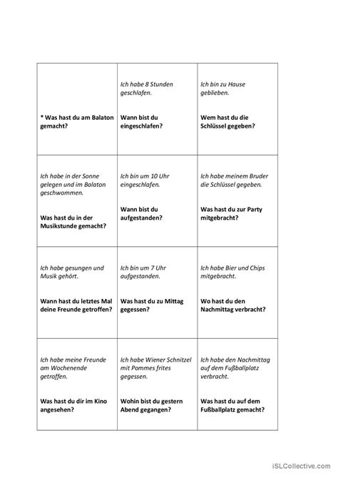 Kettenfrage Zum Perfekt Allgemein English Esl Worksheets Pdf Doc