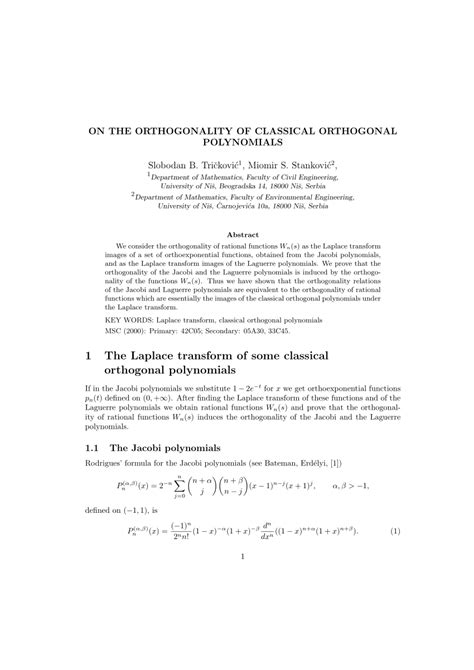 pdf on the orthogonality of classical orthogonal polynomials