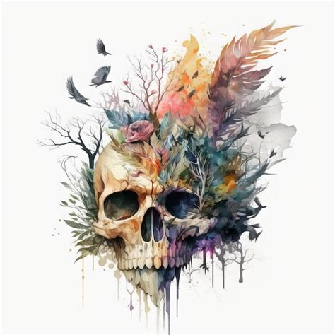 Una Calavera Con Flores Y Hojas Foto Premium