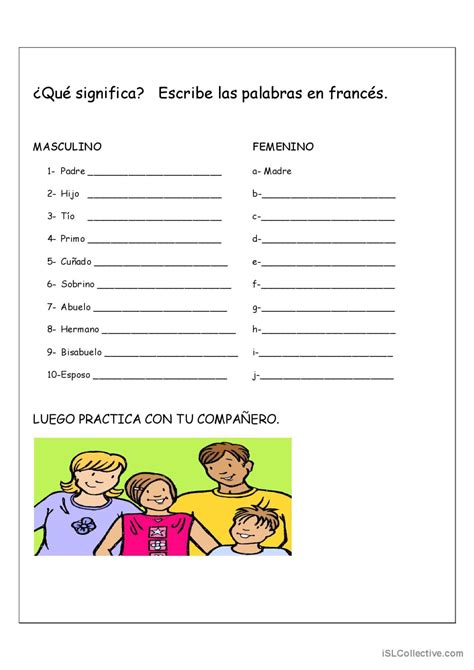 la Familia Español ELE hojas de trabajo pdf doc