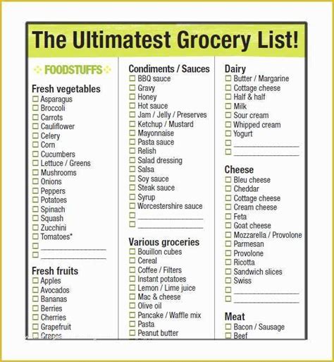 42 Free Grocery List Template Excel Heritagechristiancollege