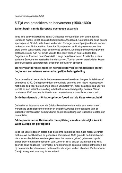 Kenmerkende Aspecten 5 6 7 Kenmerkende Aspecten 5 6 5 Tijd Van