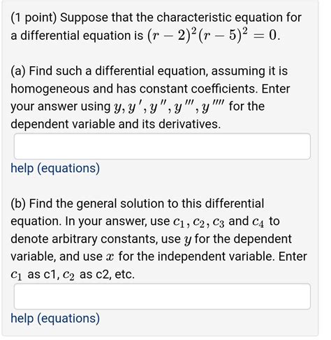 solved 1 point suppose that the characteristic equation