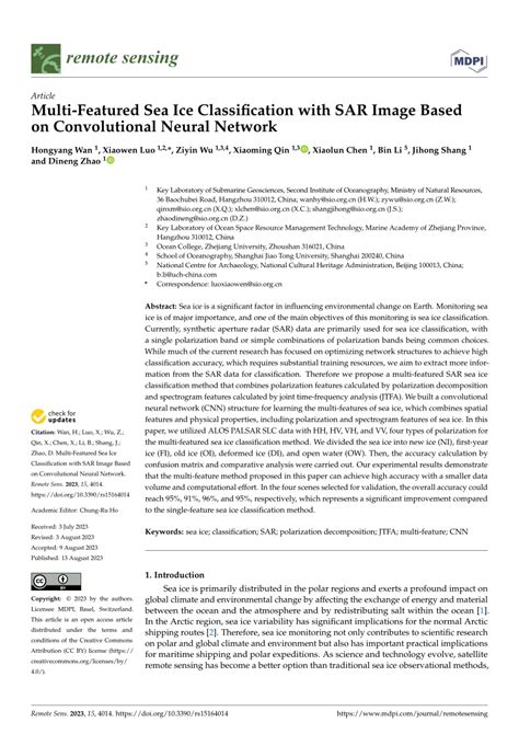 pdf multi featured sea ice classification with sar image based on convolutional neural network