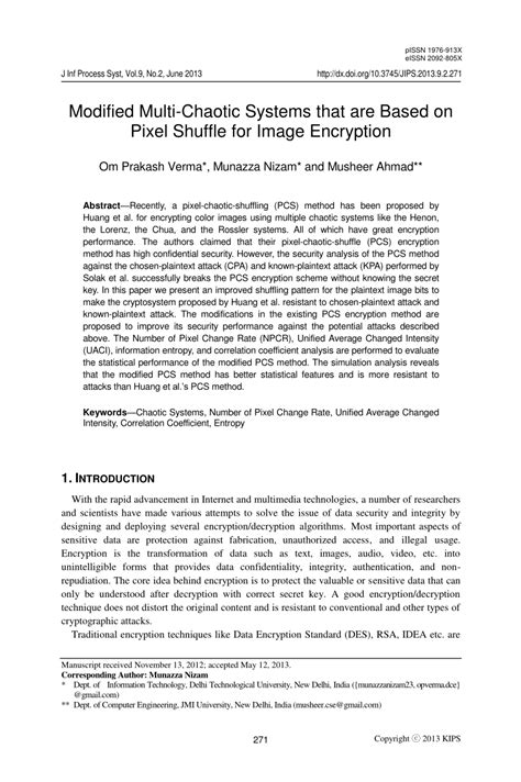 pdf modified multi chaotic systems that are based on pixel shuffle for image encryption
