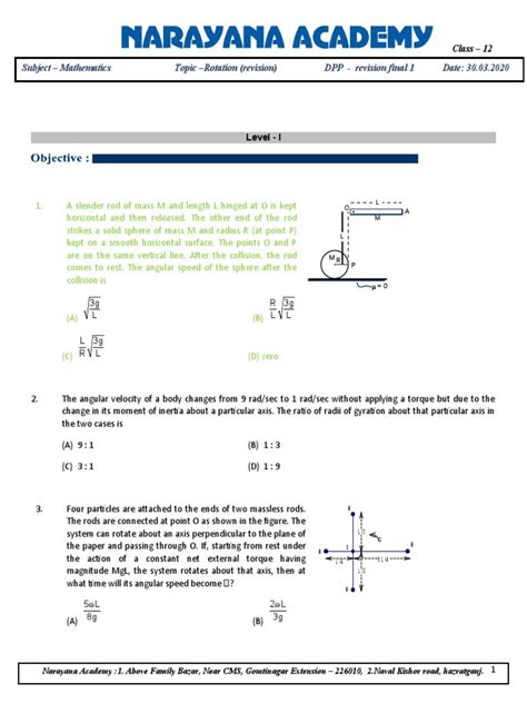 rotation revision dpp 1 pdf rotation around a fixed axis torque