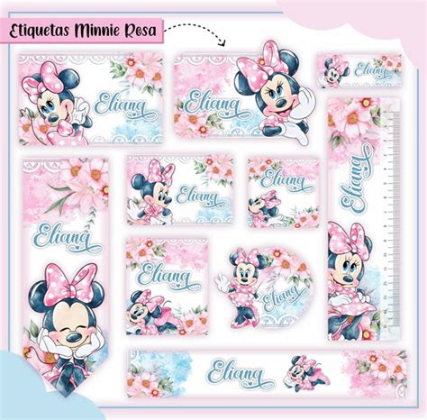 Arquivo Digital Etiqueta Escolar Minnie Rosa 05 Elo7