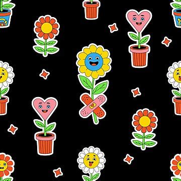 Groovy Flowers Vector Sticker Clipart An Image Of Colorful Floral