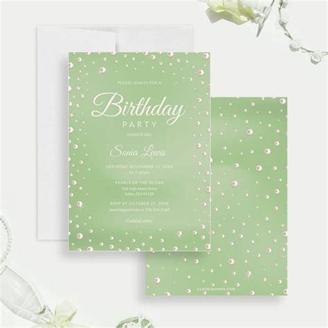 Pearl Invitation Editable Template Sage Color Invite Wedding Etsy