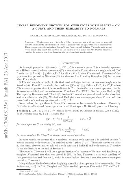 pdf linear resolvent growth for operators with spectra on a curve and their similarity to normals