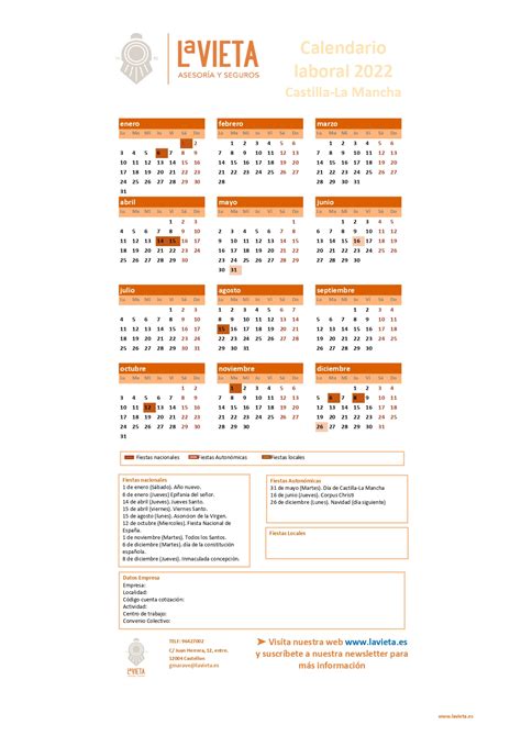 Calendario Laboral De CASTILLA LA MANCHA 2022 En PDF Imprimir