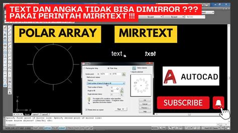 perintah autocad mirrtext dan polar array youtube