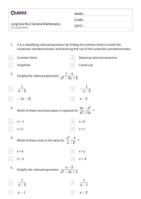 Rational Expressions Equations And Functions Worksheets On