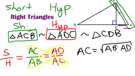 calculating segment lengths in right triangles using geometric means