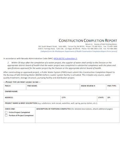 Construction Completion Report Format