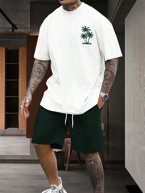 Hombres con estampado tropical Camiseta de hombros caídos de cintura