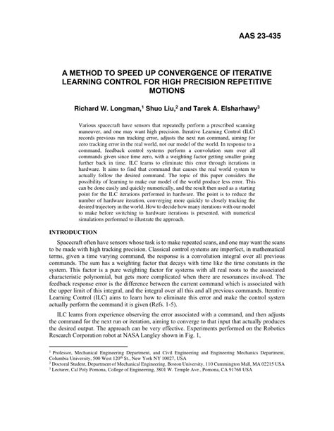 pdf a method to speed up convergence of iterative learning control for high precision