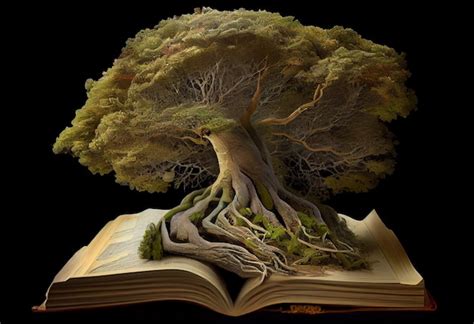 Um livro aberto uma árvore crescendo nele generative ai Foto Premium