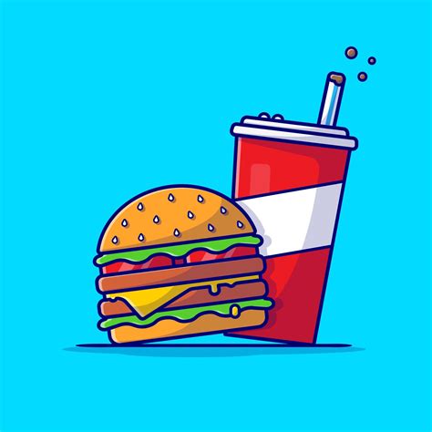 hamburgare och läsk tecknad vektor ikonillustration mat och dryck ikon