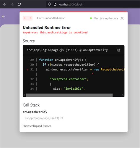 Javascript This Auth Settings Is Undefined While Using Firebase Phone