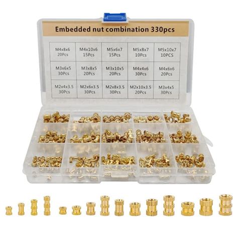 330 Pcs Brass Threaded Insert Nuts M2 M3 M4 M5 Female Thread Knurled
