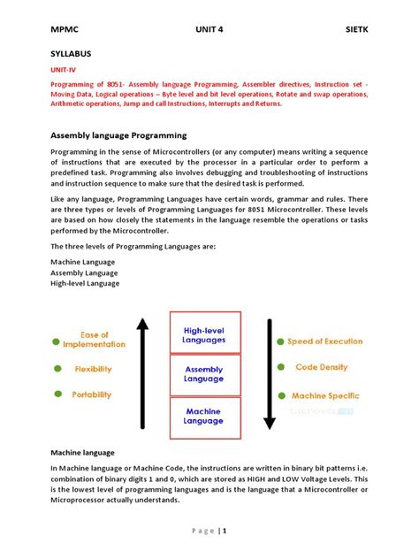 4 unit 4 mpmc 8051 programming notes download free pdf assembly language programming language