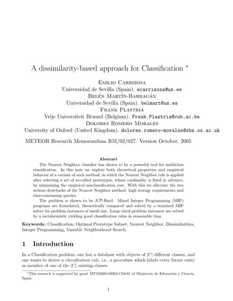 pdf a dissimilarity based approach for classification