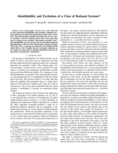 pdf identifiability and excitation of a class of rational systems
