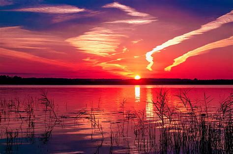 Raspberry Sunset Amazing Sun Dazzling Bonito Sunset Sky Lake