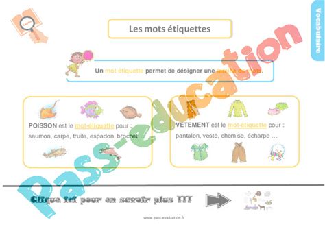 Mots étiquettes termes génériques et particuliers Cycle 2