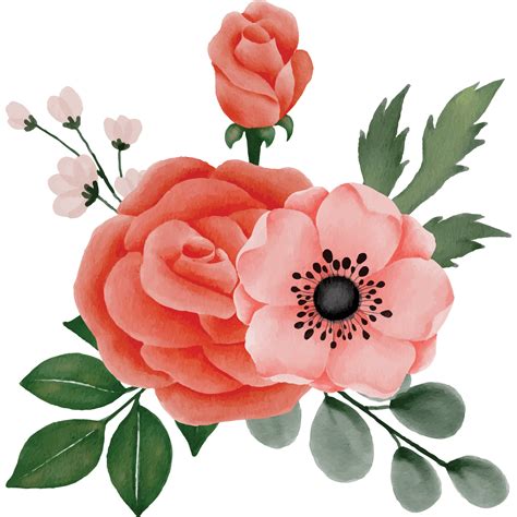 Rose With Peony Flower Bouquet Clip Art Element Transparent Background