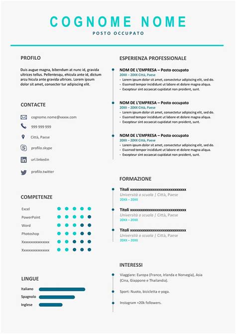 Modello Di Curriculum Vitae Unico Da Scaricare Gratis Word
