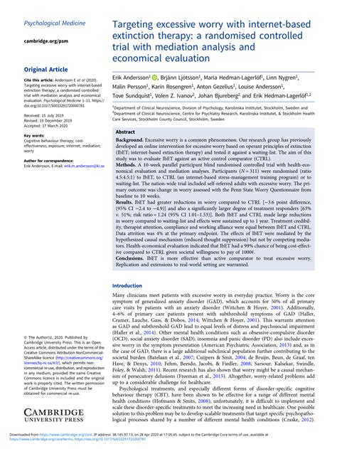 pdf targeting excessive worry with internet based extinction therapy a randomised controlled