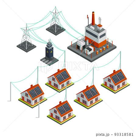 Energy power grid isometric Power distribution のイラスト素材 93318581