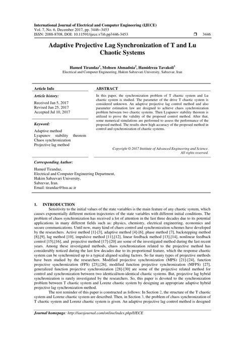pdf adaptive projective lag synchronization of t and lu chaotic systems
