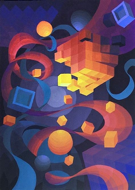 An Abstract Painting With Blue And Orange Colors