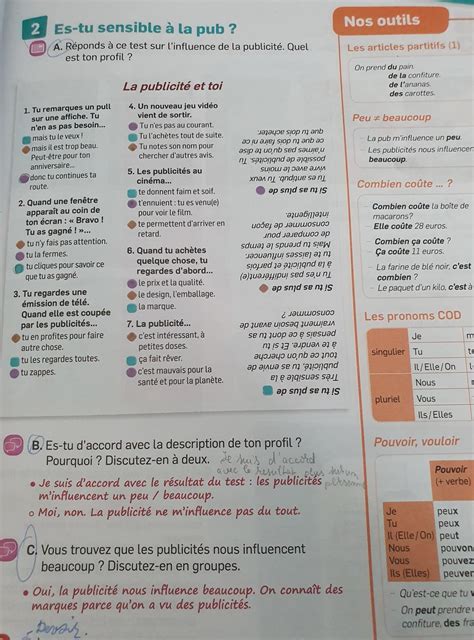 D À deux retrouvez dans le test les pronoms COD et les éléments qu