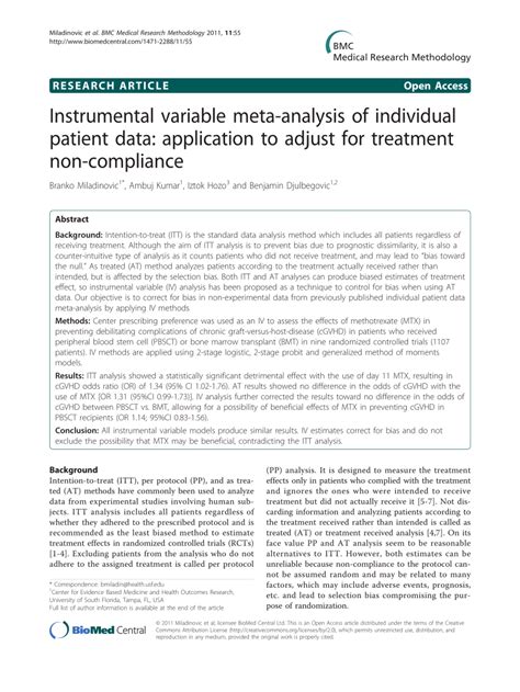 pdf instrumental variable meta analysis of individual patient data application to adjust for