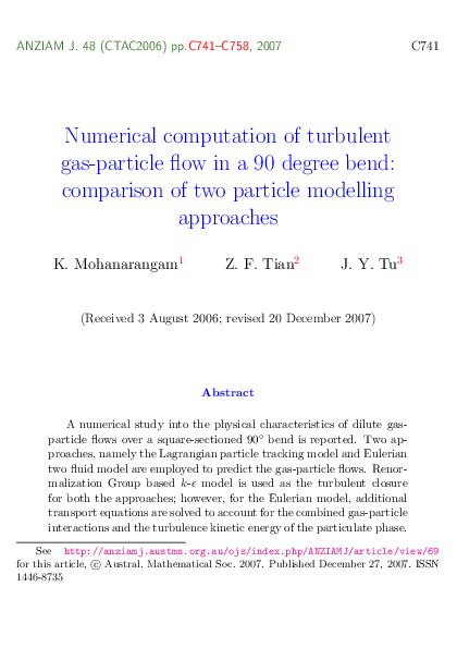 pdf numerical computation of turbulent gas particle flow in a 90 degree bend comparison of