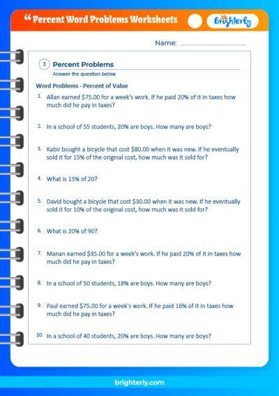 Free Printable Percent Word Problems Worksheets PDFs