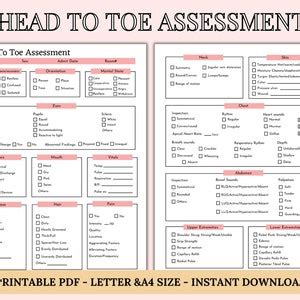 Head To Toe Assessment Template Nursing Checklist Nursing Student Notes