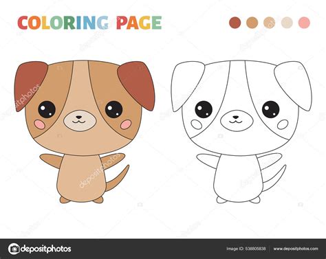 Undervisningsbørn farve side med sød hund Tegneserie kawaii stil dyr