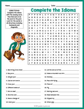 COMPLETE THE IDIOMS Word Search Puzzle Worksheet Activities Idioms