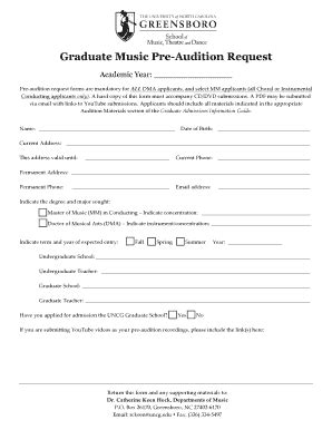 Fillable Online Vpa Uncg Pre Audition Request Form Updated 9 2014 Docx