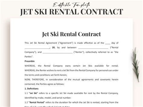 Jet Ski Rental Agreement Template Customizable Watercraft Lease