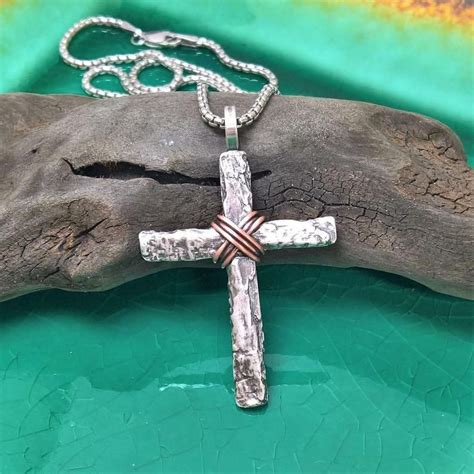 Mens Sterling Silver Tree Bark Cross Mens Silver Cross Etsy In
