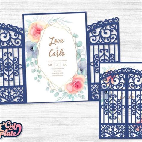 5x7 Gate Fold Lace Wedding Invitation Template SVG Laser Cut Etsy