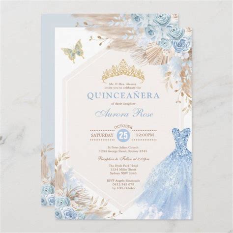 Baby Blue Boho Floral Quincea 241 Era 15th Birthday Invitation Artofit