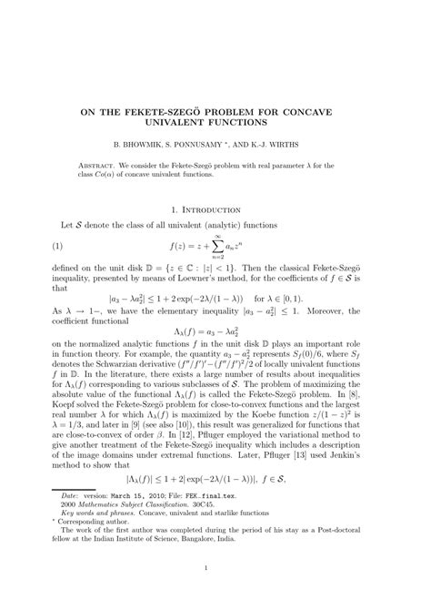 pdf on the fekete szegö problem for concave univalent functions