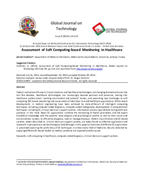 pdf assessment of soft computing based monitoring in healthcare science park research